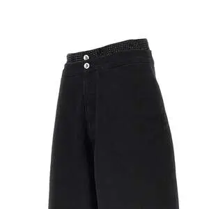 Attico Cropped Wide-leg Denim Pants With Rhinestone Embellishment