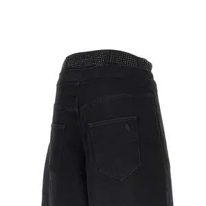 Attico Cropped Wide-leg Denim Pants With Rhinestone Embellishment