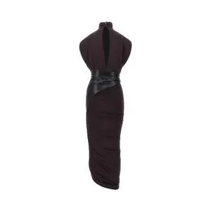 Andamane Stretch Viscose Long Dress With Faux Leather Insert