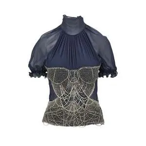 Attico Silk Georgette Top With Beads - Blue