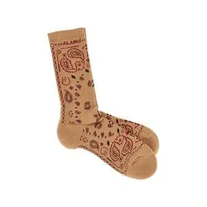 Alanui Cotton-blend Socks With Bandana Motif - Beige