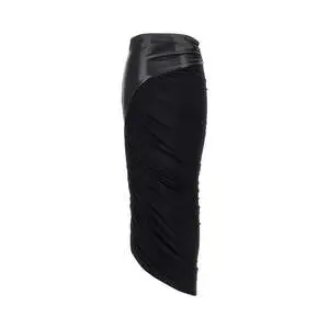 Andamane Stretch Viscose Jersey 'ursula' Skirt With Faux Leather Waist - Black