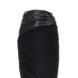 Andamane Stretch Viscose Jersey 'ursula' Skirt With Faux Leather Waist - Black