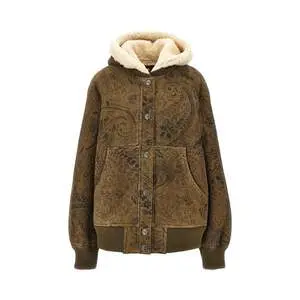 Etro Suede Leather Jacket With Paisley Motif - Khaki
