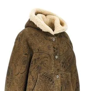 Etro Suede Leather Jacket With Paisley Motif - Khaki