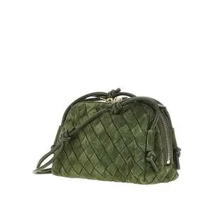 Bottega Veneta Intrecciato Suede Leather Pouch Bag - Green