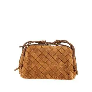 Bottega Veneta Intrecciato Suede Leather Pouch - Brown