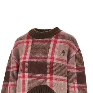 Attico Embroidered Logo Mohair Blend Check Sweater