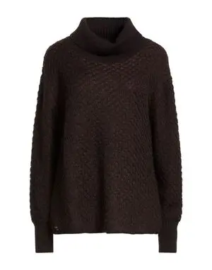 MANILA GRACE Dark Knit Turtleneck With Designer Plaque - Dark Brown