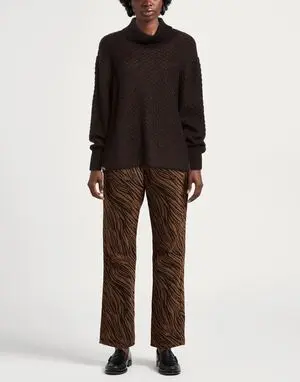 MANILA GRACE Dark Knit Turtleneck With Designer Plaque - Dark Brown