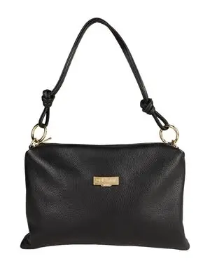 BALDININI Pebbled Leather Handbag With Gold Tone Logo Detail - Black