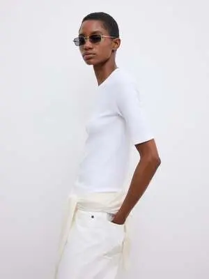HOUSE OF DAGMAR Fitted Rib T-shirt With Embroidered Logo - White