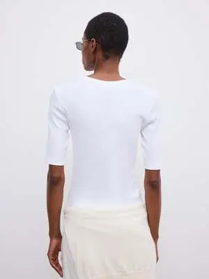 HOUSE OF DAGMAR Fitted Rib T-shirt With Embroidered Logo - White