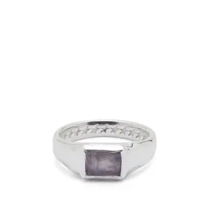 TWOJEYS Rectangular Florite Stone Ring - Silver