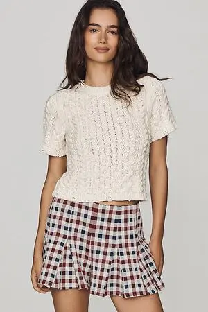 Anthropologie Cable-knit Short-sleeve Sweater - Ivory