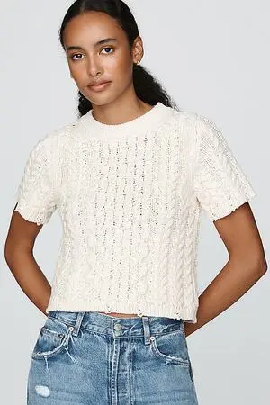 Anthropologie Cable-knit Short-sleeve Sweater - Ivory