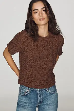 Anthropologie Cable-knit Short-sleeve Sweater - Taupe