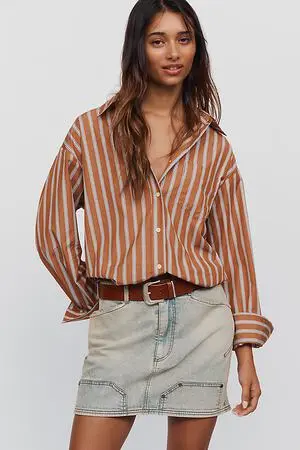 PILCRO Kayden High-rise Carpenter Mini Skirt In Dark Wash - Light Denim