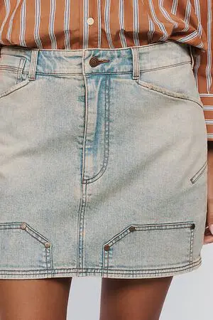 PILCRO Kayden High-rise Carpenter Mini Skirt In Dark Wash - Light Denim
