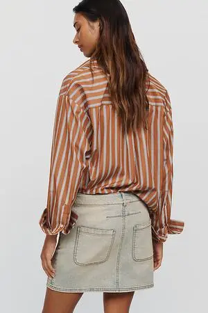 PILCRO Kayden High-rise Carpenter Mini Skirt In Dark Wash - Light Denim