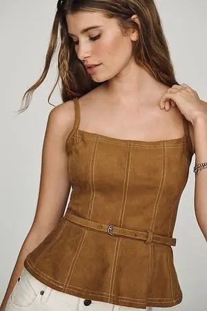 PILCRO Faux Suede Peplum Tank Top