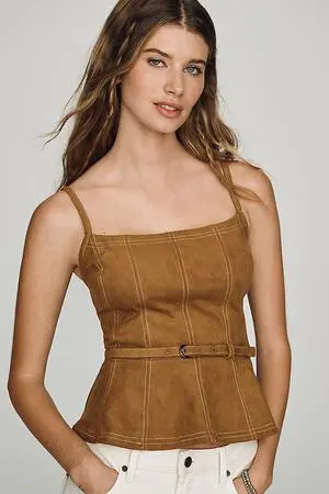 PILCRO Faux Suede Peplum Tank Top