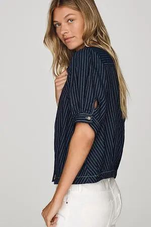 PILCRO Cotton Denim Puff-sleeve Top