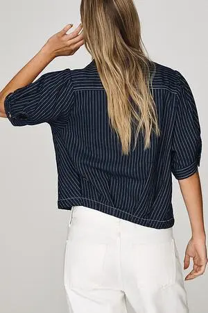 PILCRO Cotton Denim Puff-sleeve Top