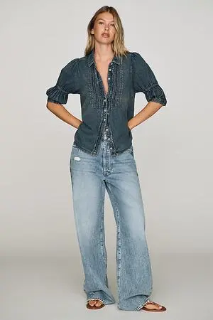 PILCRO Tallulah Cotton Denim Buttondown Top