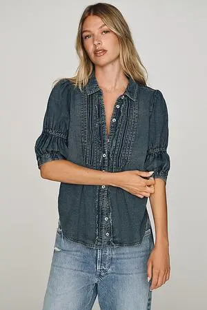PILCRO Tallulah Cotton Denim Buttondown Top