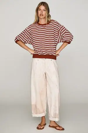 PILCRO Niki Cotton Bubble Sweatshirt - Brown Stripe