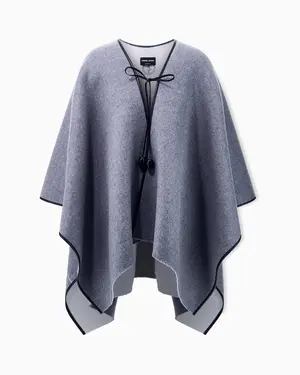 Giorgio Armani Poncho In Wool And Cashmere With A Leather Border - Grey