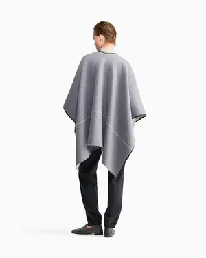 Giorgio Armani Wool And Cashmere Poncho With Leather Trim