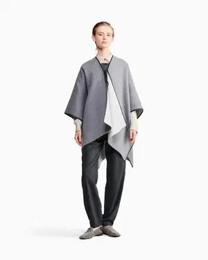 Giorgio Armani Wool And Cashmere Poncho With Leather Trim