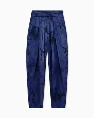 Giorgio Armani Multi-pleated Trousers In Printed Silk Charmeuse With Knot - Blue