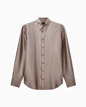 Giorgio Armani Shirt Regular Fit In Viscose And Silk Chevron Jacquard - Brown