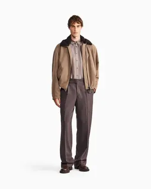 Giorgio Armani Shirt Regular Fit In Viscose And Silk Chevron Jacquard - Brown