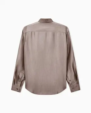 Giorgio Armani Shirt Regular Fit In Viscose And Silk Chevron Jacquard - Brown