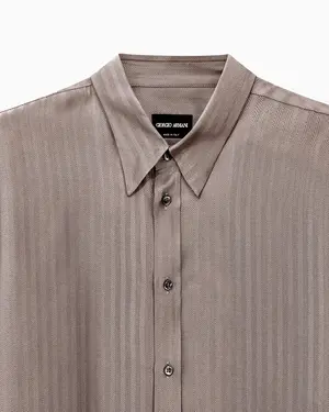 Giorgio Armani Shirt Regular Fit In Viscose And Silk Chevron Jacquard - Brown