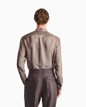 Giorgio Armani Shirt Regular Fit In Viscose And Silk Chevron Jacquard - Brown