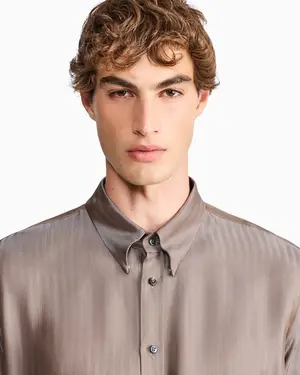 Giorgio Armani Shirt Regular Fit In Viscose And Silk Chevron Jacquard - Brown