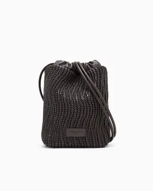 Giorgio Armani Micro Pleated Leather Bucket Bag With Shoulder Strap - Brown