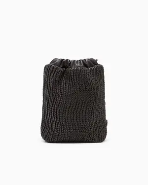 Giorgio Armani Micro Pleated Leather Bucket Bag With Shoulder Strap