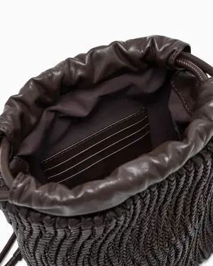 Giorgio Armani Micro Pleated Leather Bucket Bag With Shoulder Strap