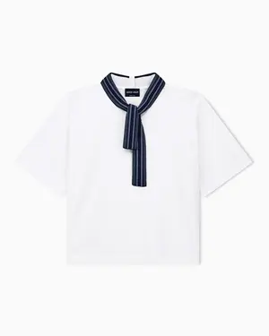 Giorgio Armani T-shirt In Cotton Jersey With An Embroidered Striped Tie - White