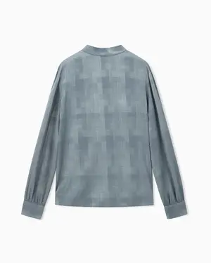 Giorgio Armani Silk Crepe Satin Checkered Shirt With Ribbon Detail