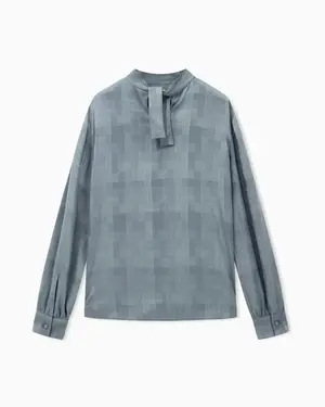 Giorgio Armani Silk Crepe Satin Checkered Shirt With Ribbon Detail