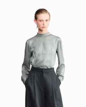 Giorgio Armani Silk Crepe Satin Checkered Shirt With Ribbon Detail
