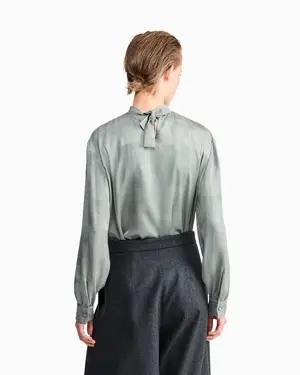 Giorgio Armani Silk Crepe Satin Checkered Shirt With Ribbon Detail