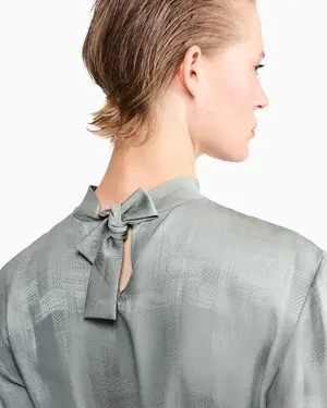 Giorgio Armani Silk Crepe Satin Checkered Shirt With Ribbon Detail